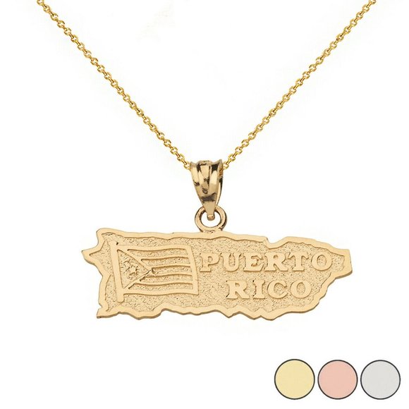 Element Shine | Jewelry | K Solid Real Gold Puerto Rico Map Flag ...